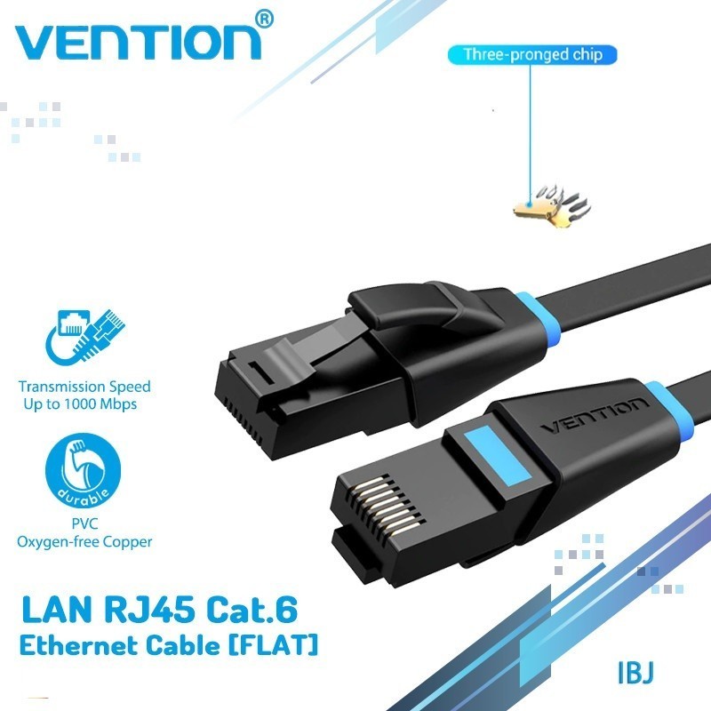 Jual Vention Kabel Lan UTP Cat6 Cat 6 UTP FLAT Gigabit Hitam Panjang ...