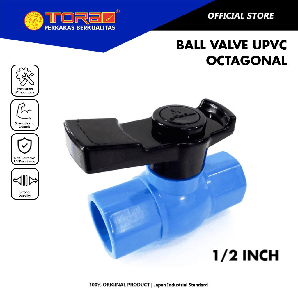 Jual TORA Ball Valve UPVC Octagonal 1/2 Inch - Stop Kran Air UPVC ...