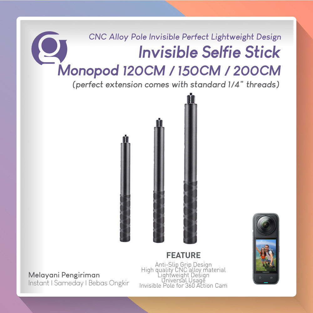 Jual HOP iS Invisible Selfie Stick 1.2M 1.5M 2M 3M Tongsis Monopod ...