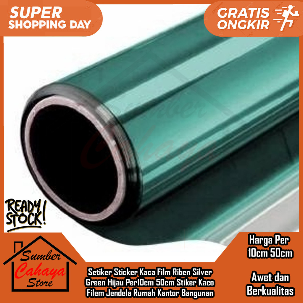 Jual Setiker Sticker Kaca Film Riben Silver Green Hijau Per 10cm 50cm ...