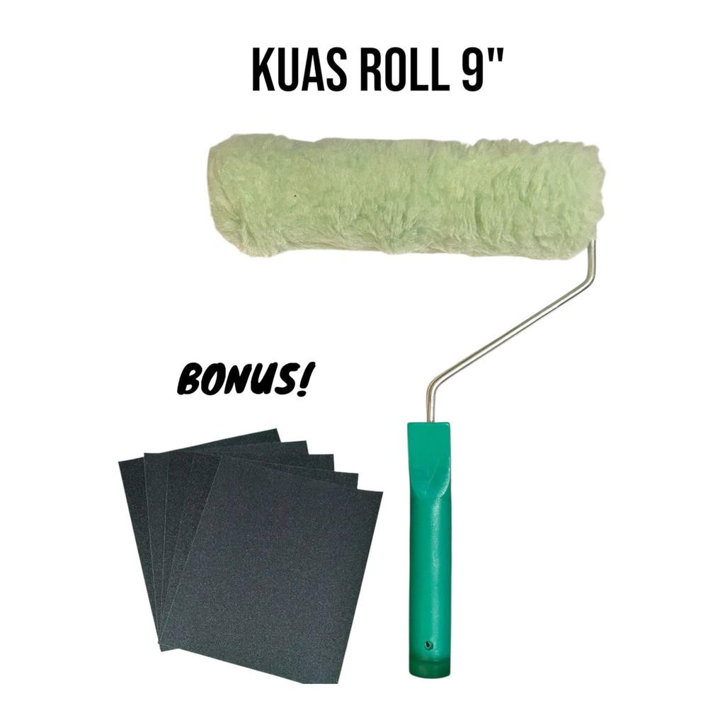 Jual Kuas Roll Cat Tembok 9" inch Gagang Warna Hijau Orange Bonus ...