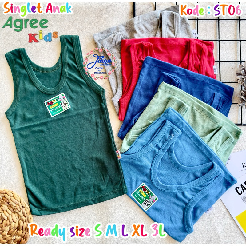 Jual [6 PCS] Singlet Anak Warna Gelap Bahan Tebal AGREE KIDS ST06 Unisex Kaos Dalam KATUN ST 06 ...