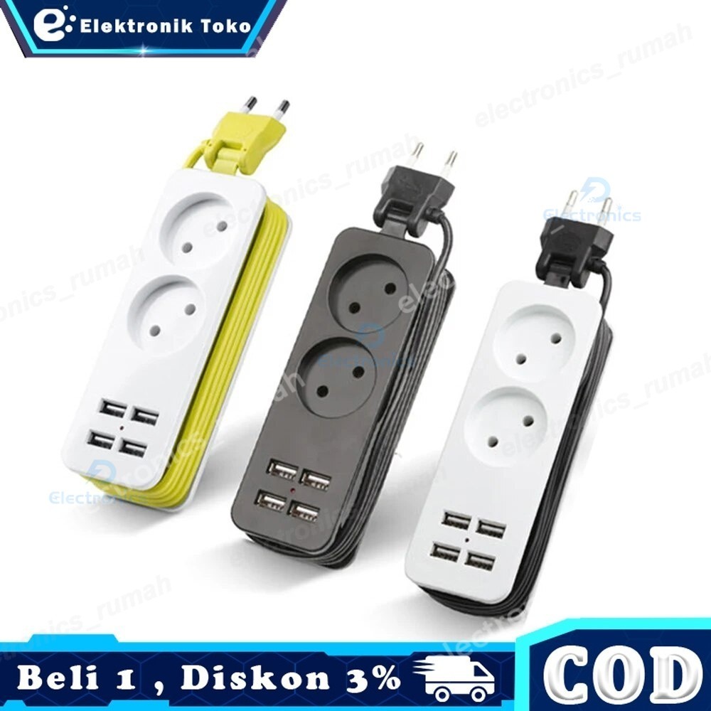 Jual Portable Stop Kontak Travel - 4 USB Port - Kabel 1,5 Meter/Stop ...