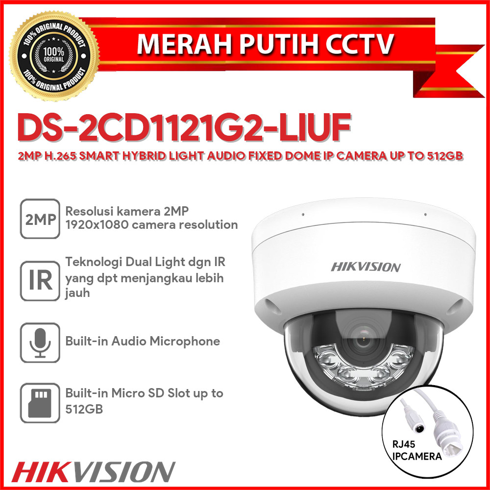 Jual HIKVISION DS-2CD1121G2-LIUF 2MP H.265 SMART HYBRID LIGHT AUDIO FIXED DOME IP CAMERA UP TO ...