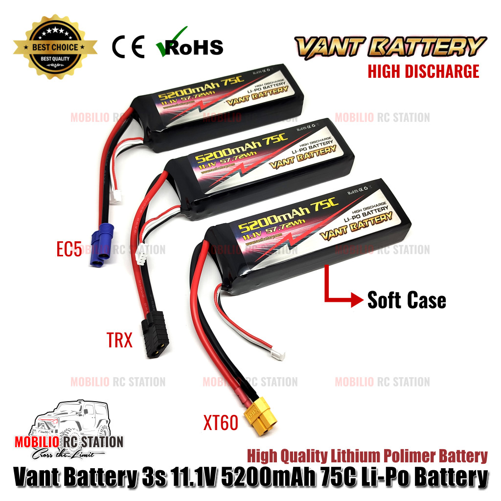 Jual Vant Battery 11.1V 3S 5200mAh 75C Lithium Polymer LiPo Baterai RC Soft Case | Shopee Indonesia