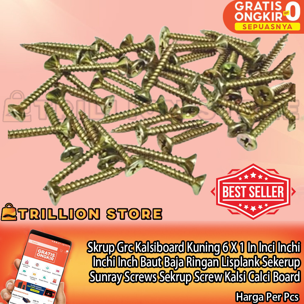 Jual Skrup Grc Kalsiboard Kuning 6 X 1 In Inci Inchi Inchi Inch Baut ...