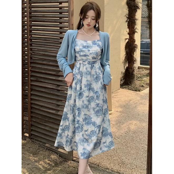 Jual MISS EMITA Baju Blue Floral Dress Biru Muda Pantai Wanita Korean ...
