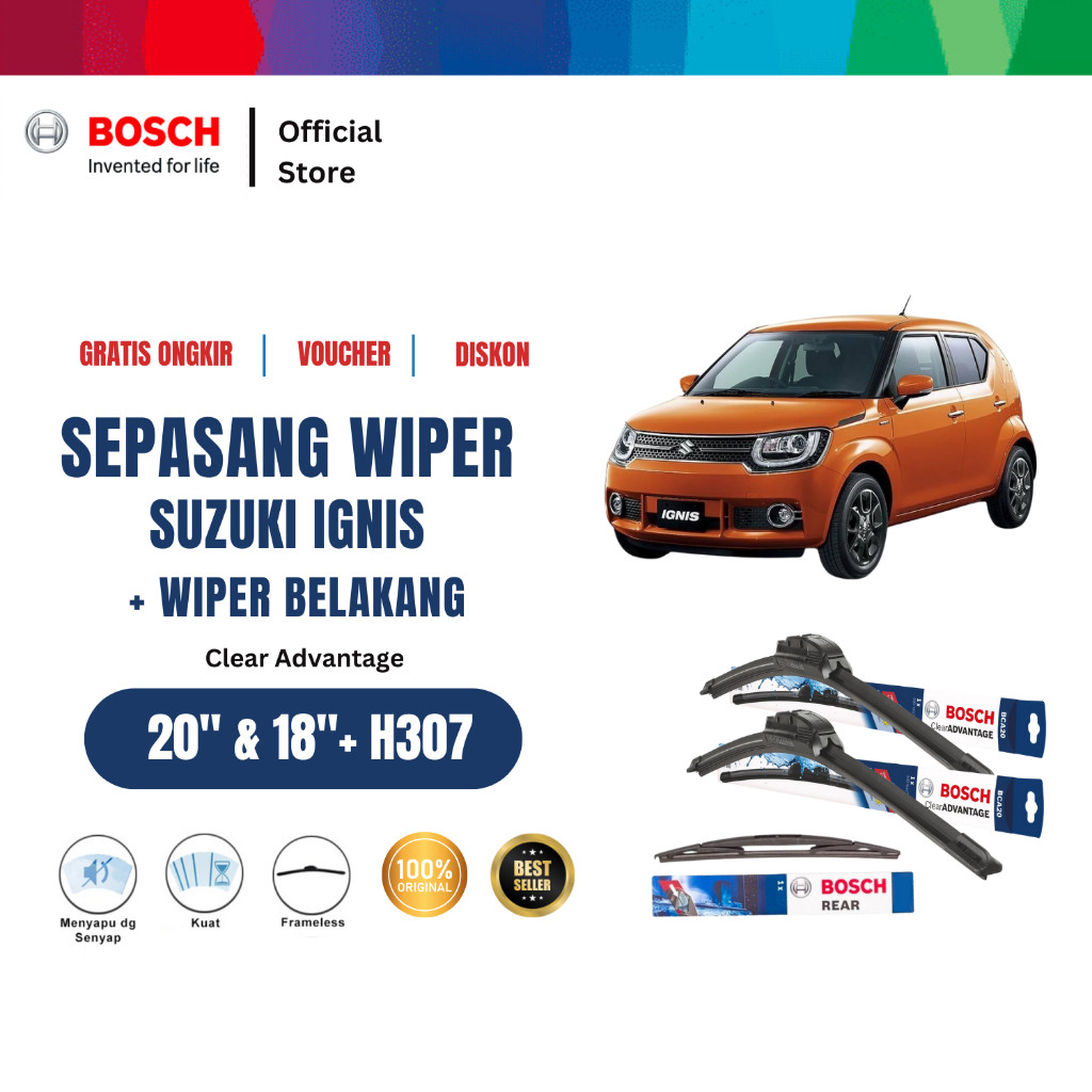 Jual Bosch Sepasang Wiper Mobil Suzuki Ignis Frameless Clear Advantage Size 20 - 18 dan H307 ...