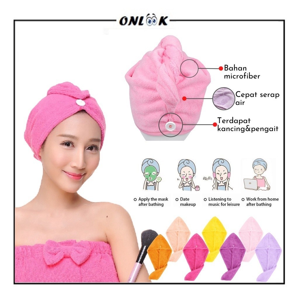 Jual [ONLOOK] Handuk Mandi Pengering Rambut Kepala Microfiber / Handuk Kepala Turban Magic Towel ...