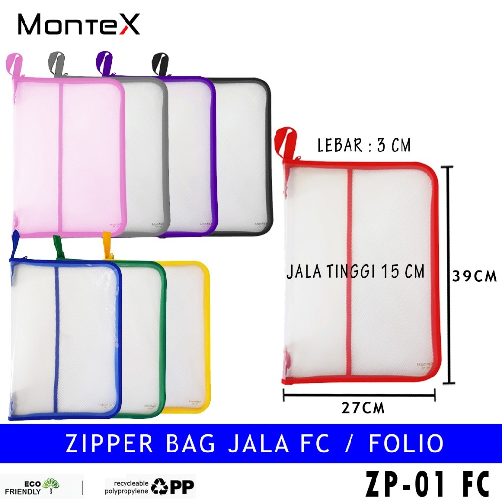 Jual MONTEX ZIPPER BAG JALA SELETING FOLIO F4 MAP PLASTIK RESLETING ...