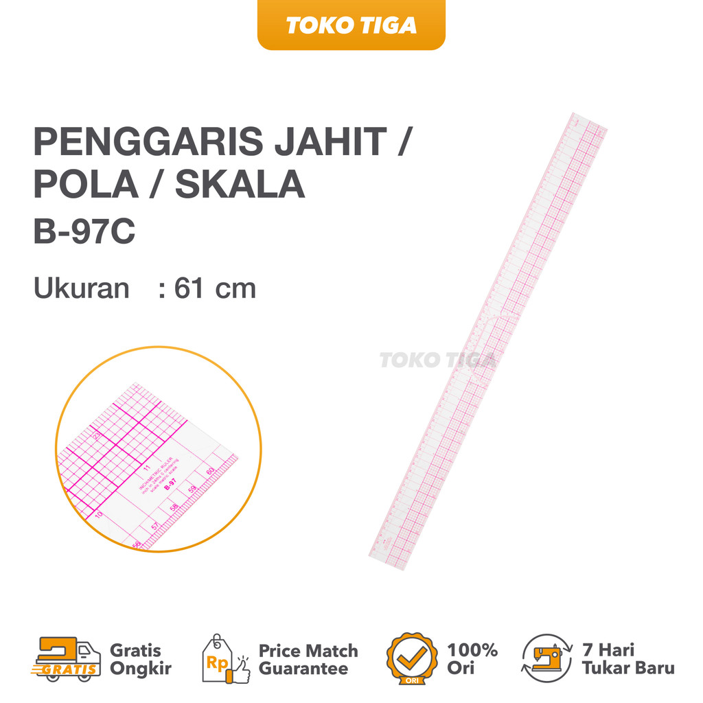 Jual Penggaris Jahit/Menjahit/Pola/Skala - Inch/ Metric Ruler 61cm - B ...