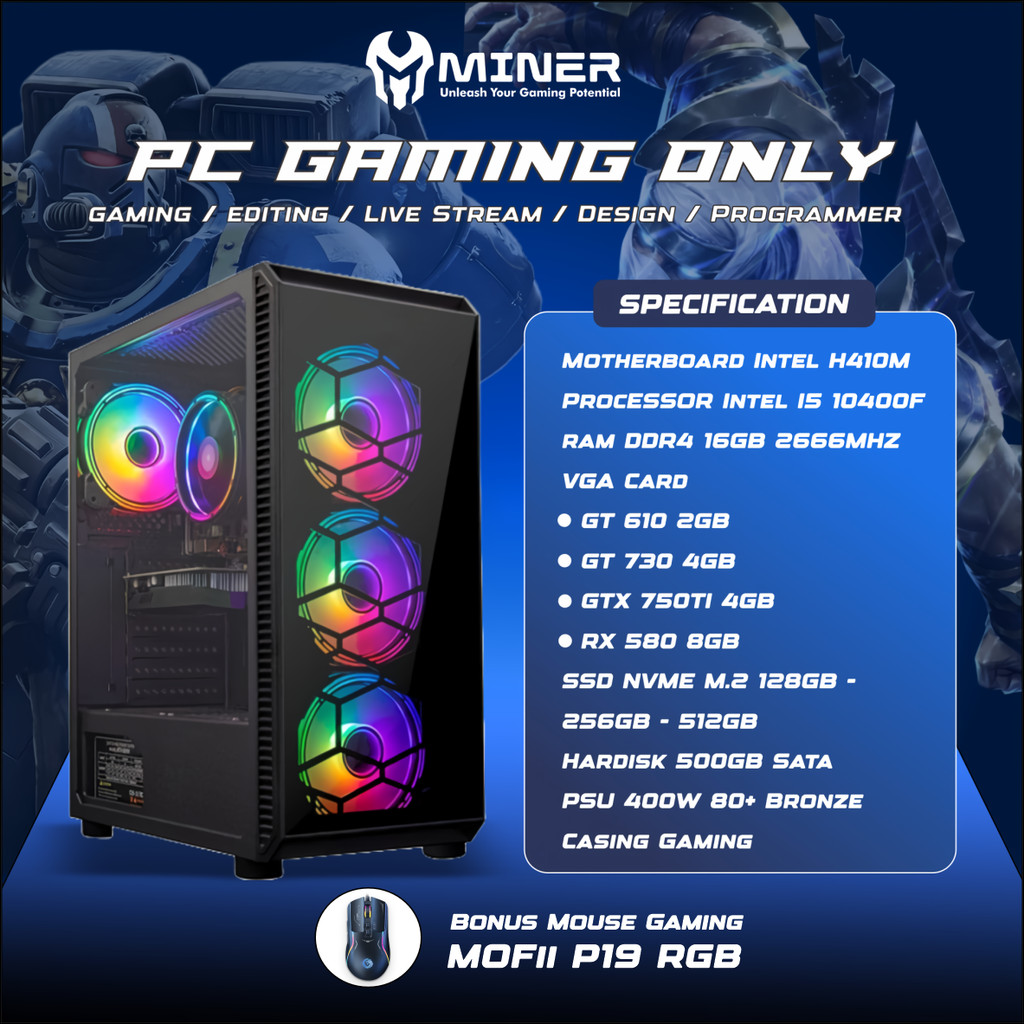 Jual PC Rakitan Gaming Intel Core I5 10400F SSD NVME 512GB Ram 16GB VGA 8GB | Shopee Indonesia
