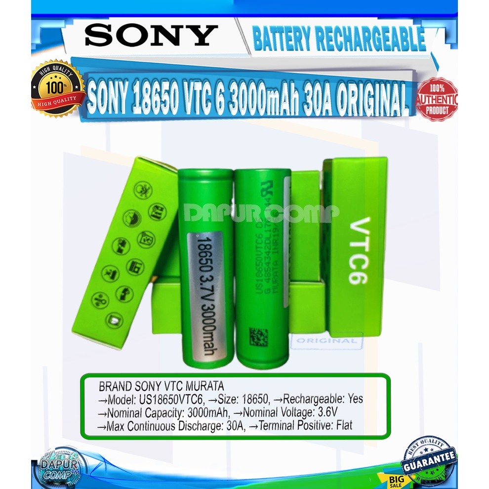 Jual BATTERY/BATTERY SONY VTC 6 18650 3000mAh 30A ORIGINAL SONY VTC ...