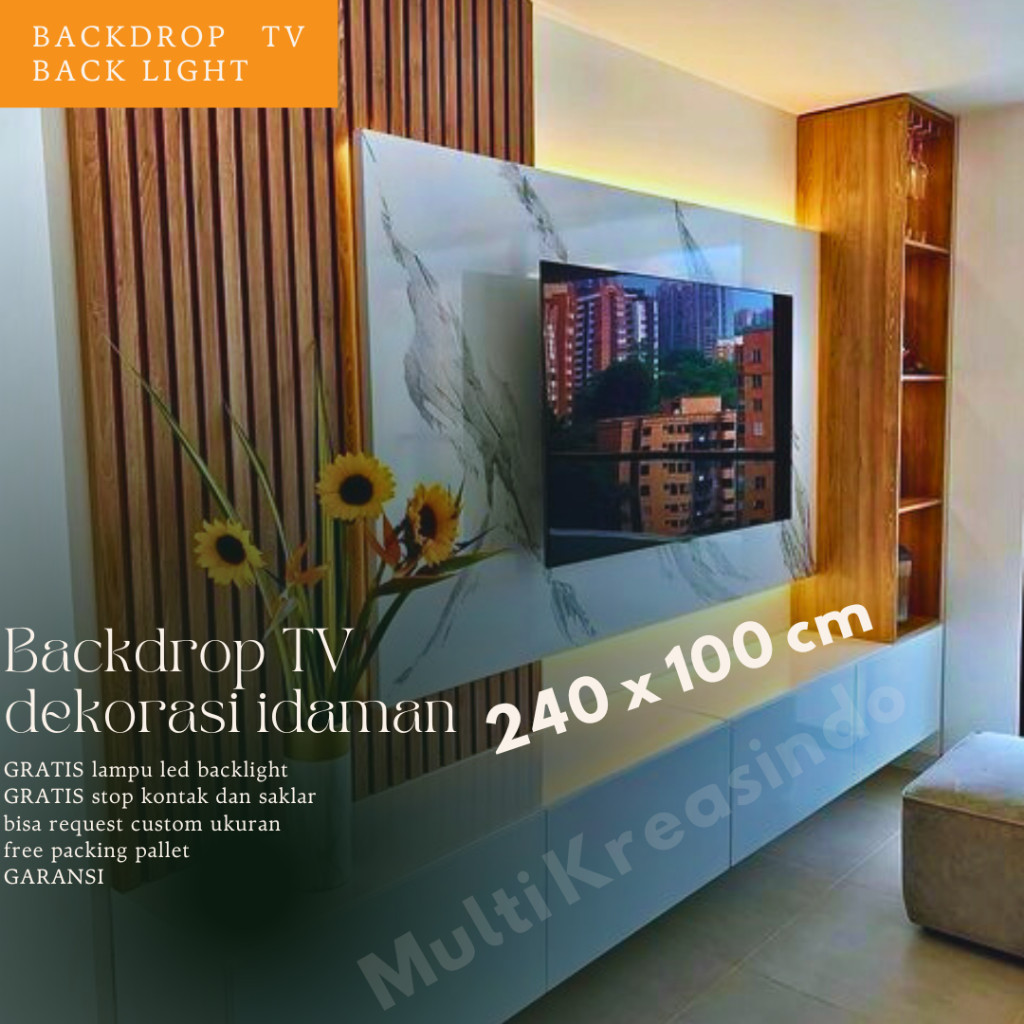 Jual BACKDROP TV rak tv led backlight 240 x 100 cm | Shopee Indonesia
