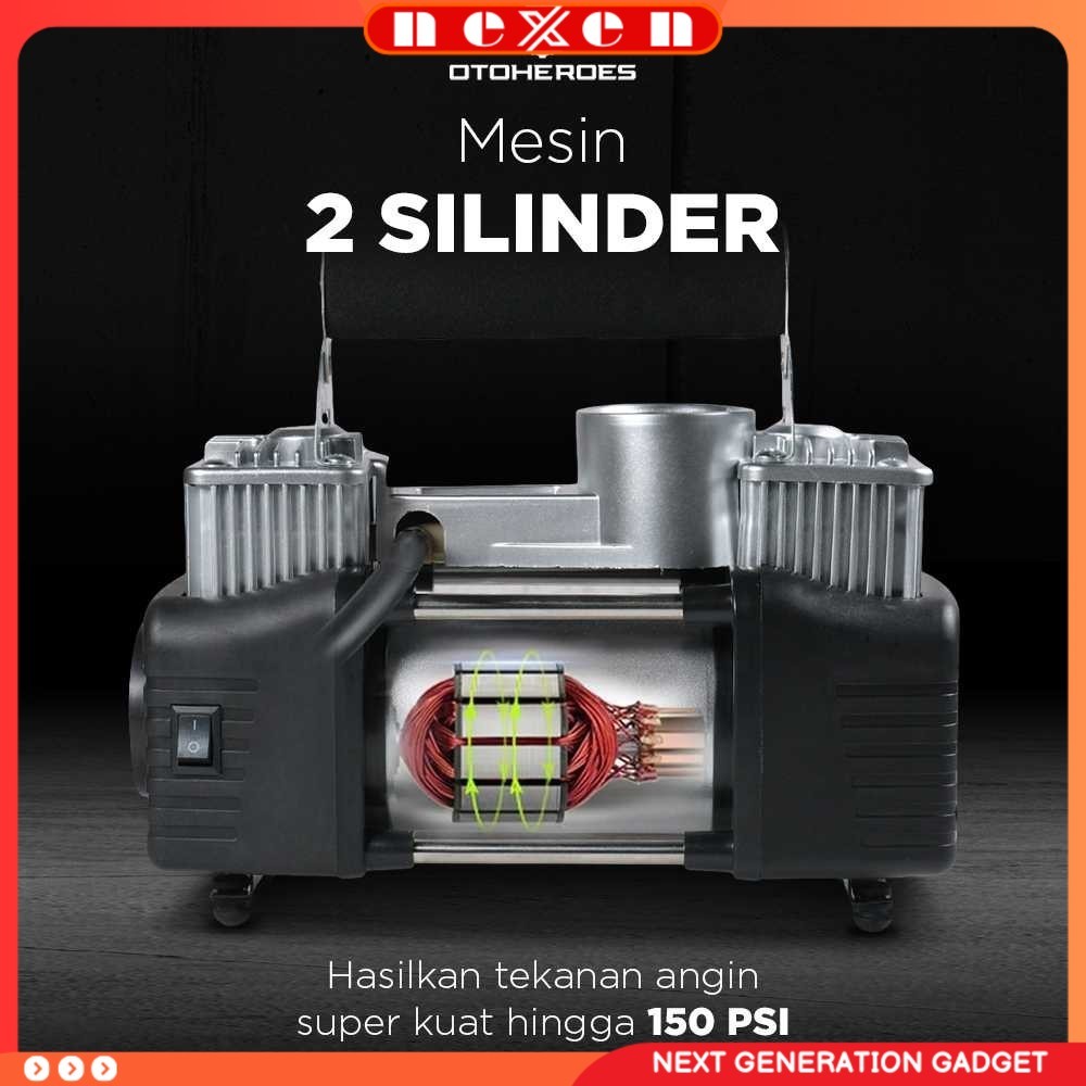 Jual Pompa Ban Compressor Double Cylinder 12V 150 PSI - 628-4X4 ...