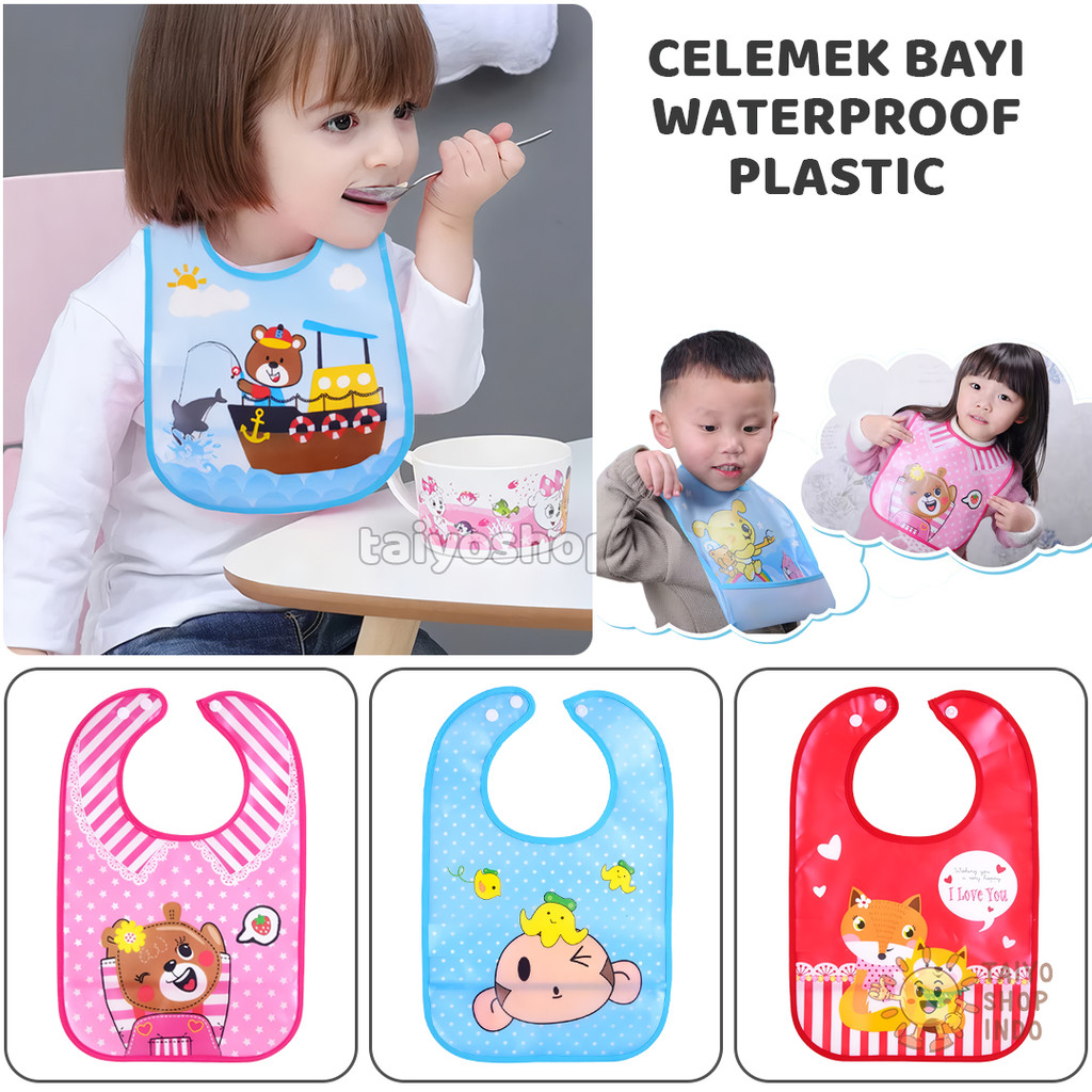 Jual TAIYO Celemek Bayi Plastik Waterproof Slabber Baby Bib Motif ...