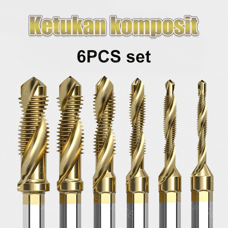 Jual 【LEMLINGER】Mata Bor Pembuat Ulir Drat Drill Tap Set 6PCS Hex Twist ...