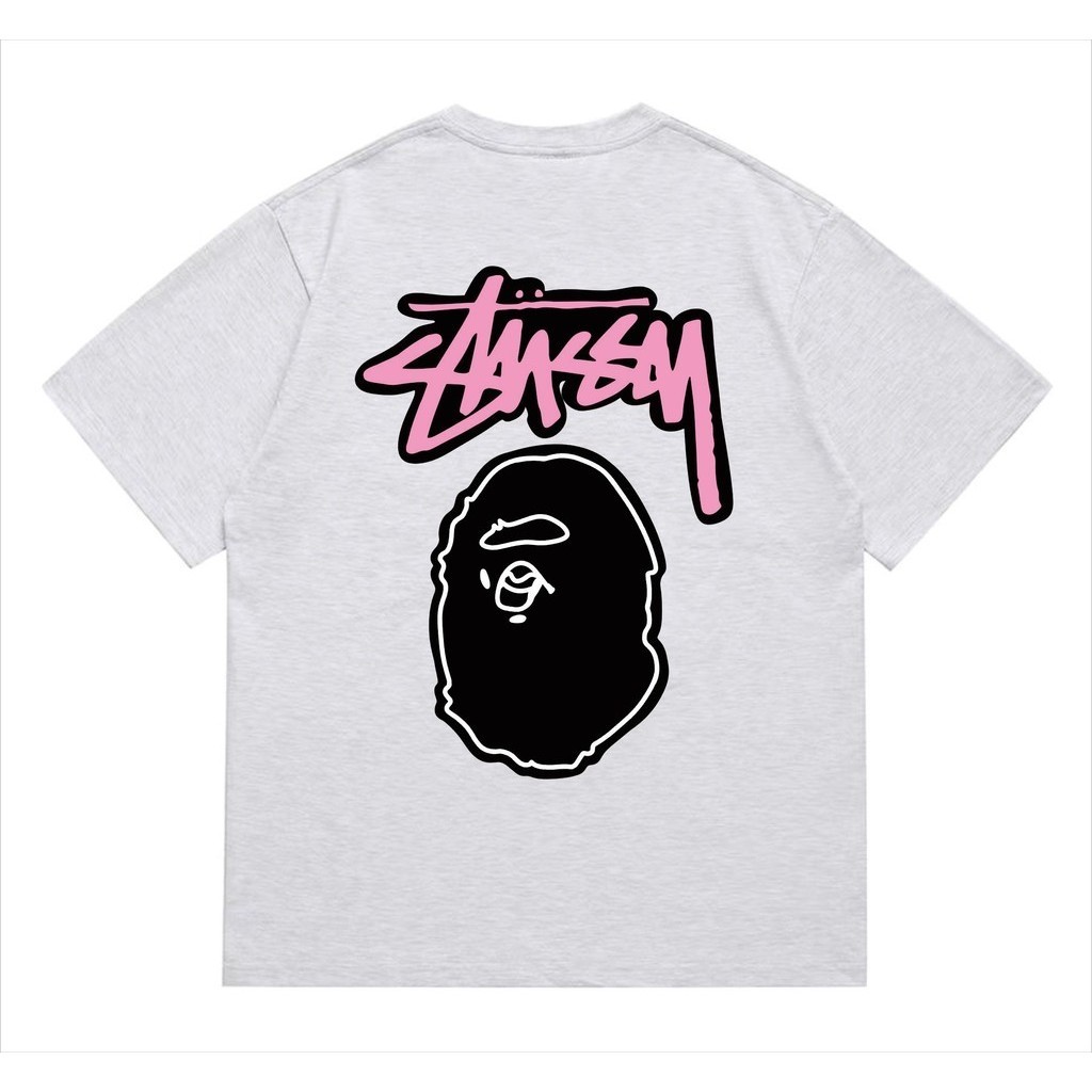 Jual Kaos New BAPE X STUSI Cotton 20s Letter A Bathing Ape Print T ...