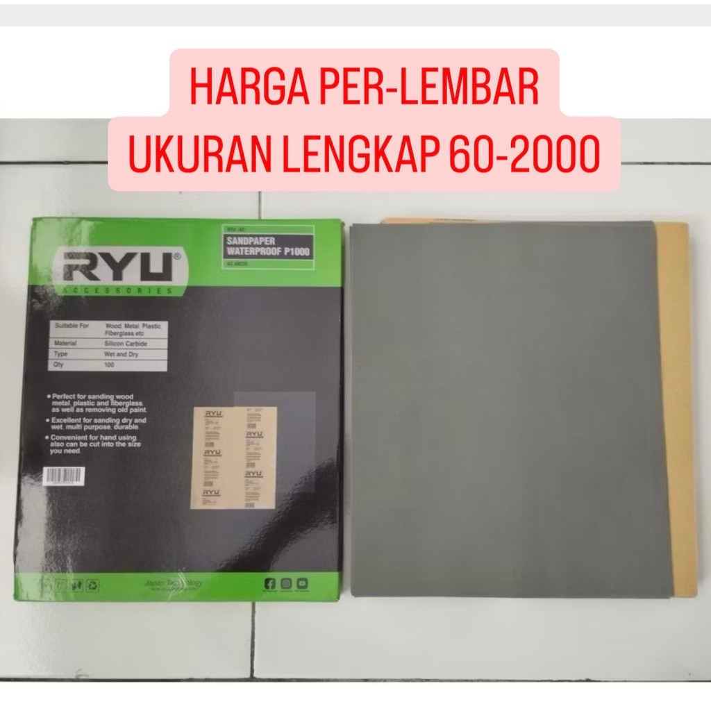 Jual (Gd) RYU amplas ampelas kertas lembaran grit grid 60 - 2000 sand paper waterproof 100% ...
