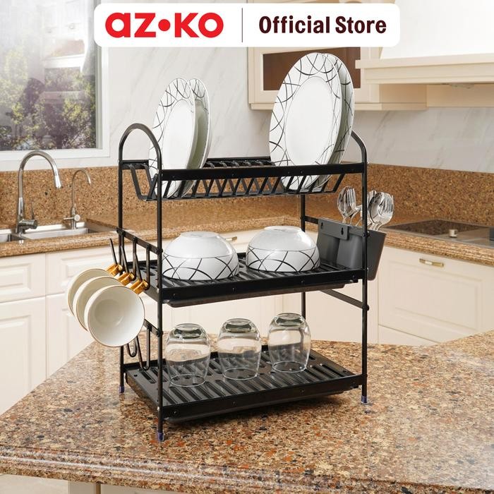 Jual AZKO Krischef Rak Piring Aluminium 3 Tingkat - Hitam - Hitam ...