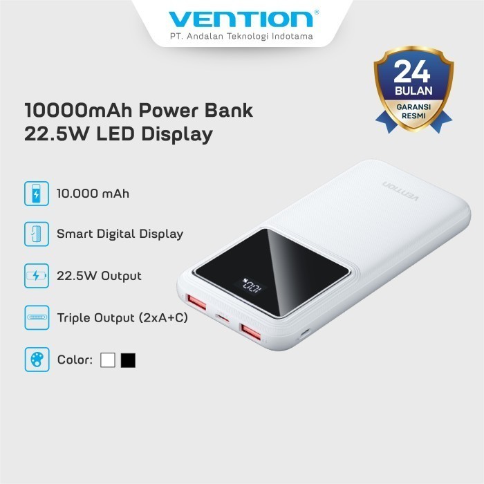 Jual Vention Powerbank 10000mAh Fast Charging LED Display PD 3 Port USB ...