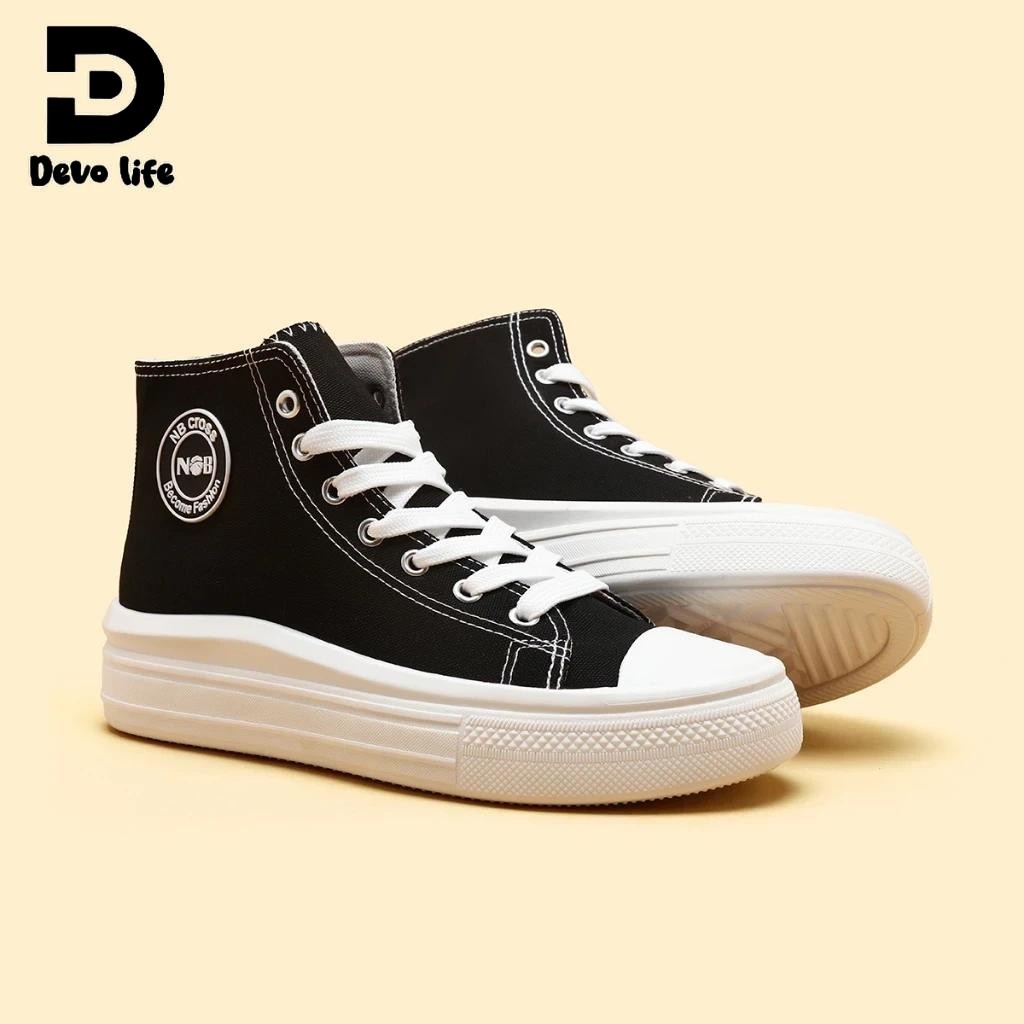 Jual Devo Life - Sepatu Sneakers Wanita Sport Kasual High Kanvas Hitam ...