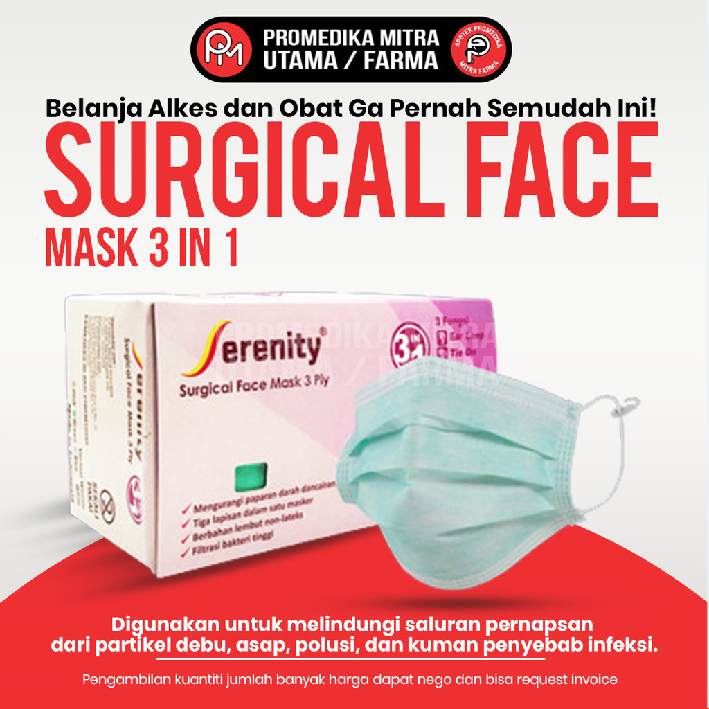 Jual Serenity Surgical Face Mask 3 Ply (3 in 1) | Masker Medis Serenity ...