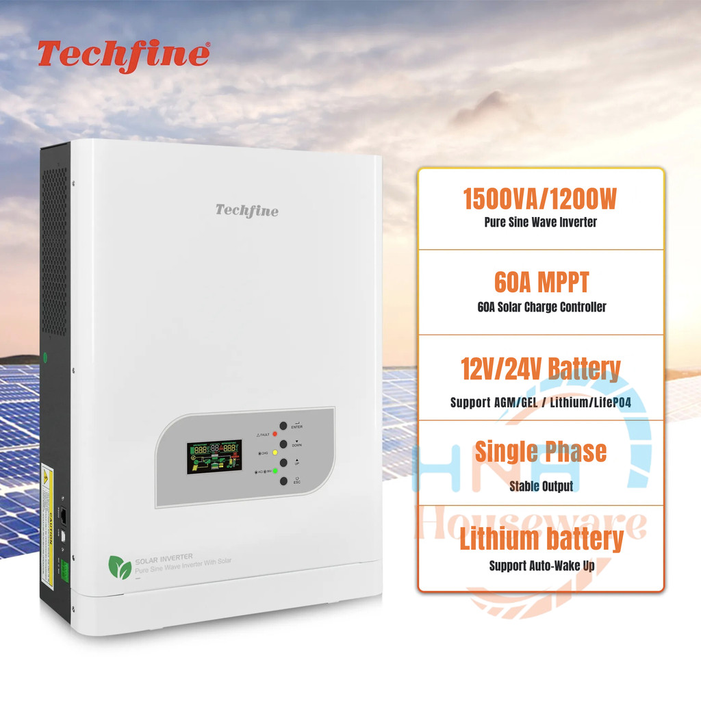 Jual Inverter Techfine 1500VA ( 1200 Watt ) 12V / 24V Hybrit Trafo Low Frequency Dengan SCC ...