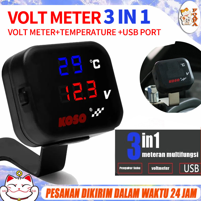Jual Voltmeter Koso 3 IN 1 USB 2A Charger Universal Semua Motor ...