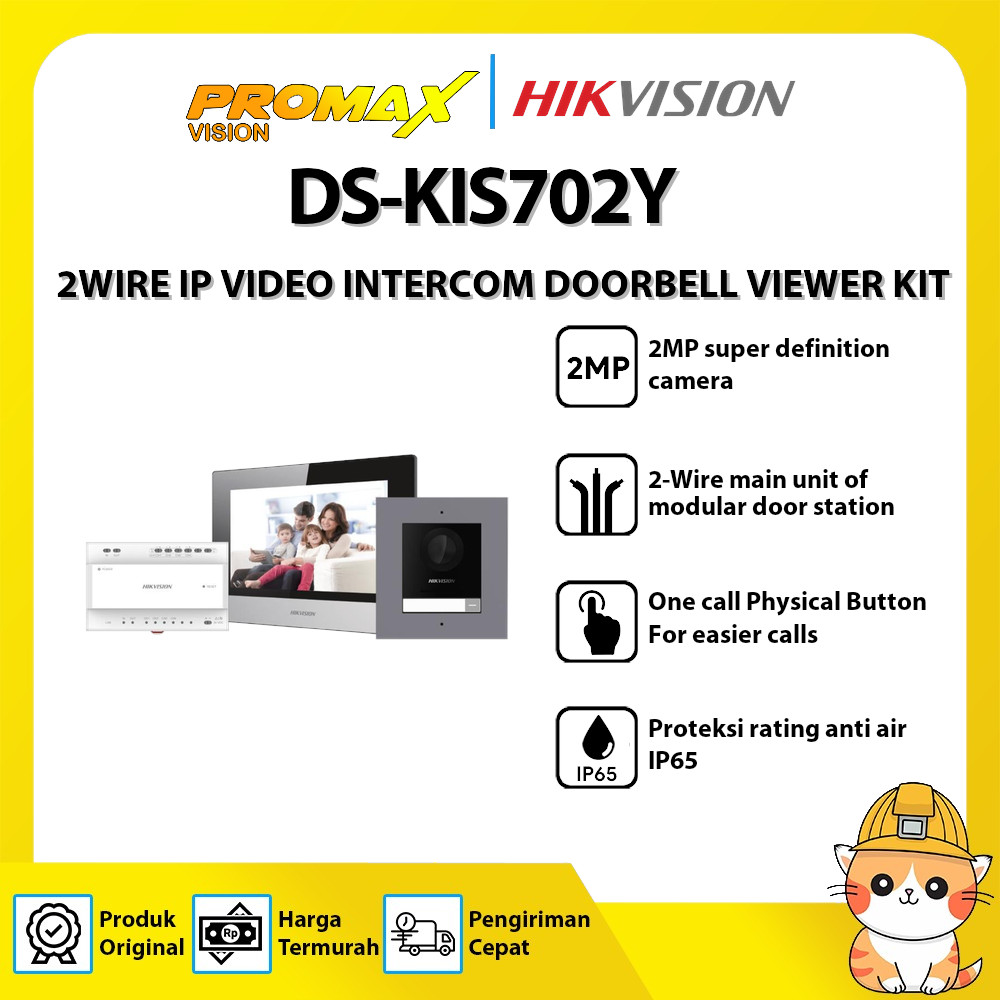 Jual HIKVISION DS-KIS702Y 2WIRE IP VIDEO INTERCOM DOORBELL VIEWER KIT ...