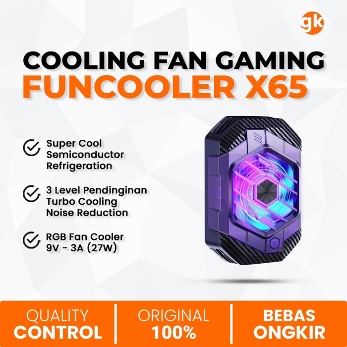 Jual FUNCOOLER X65 Cooling Fan Cooler Pendingin HP Semiconductor Gaming 3 Level Pendinginan RGB ...