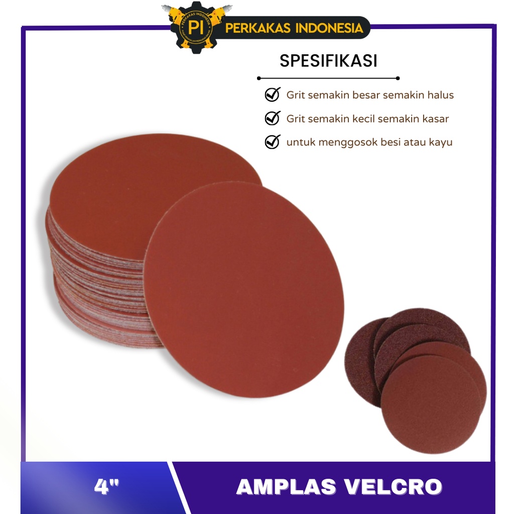 Jual Amplas Bulat Velcro 4 Inch NO Grit Grip P40 60 80 100 120 150 180 ...