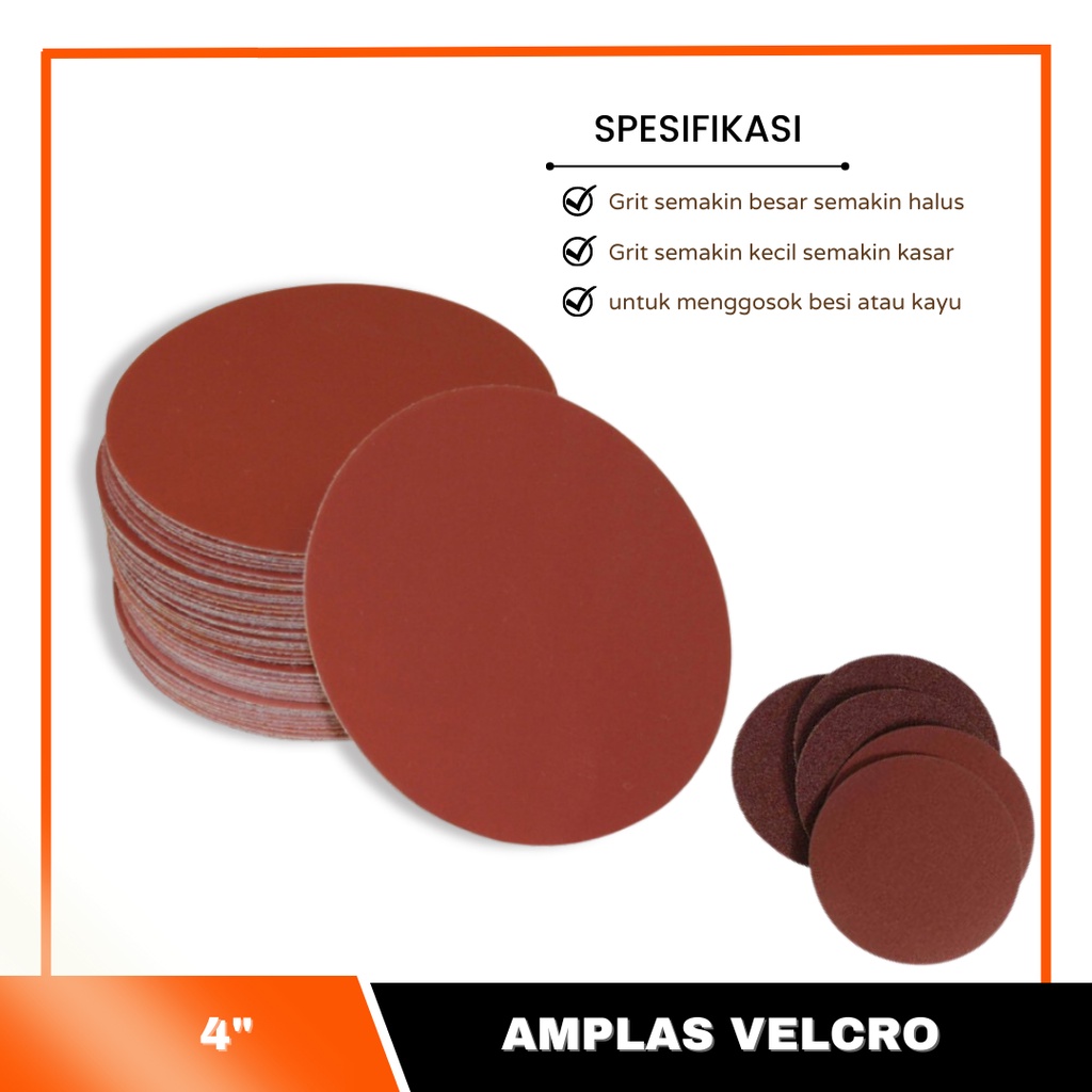 Jual Kertas Amplas Bulat Velcro 4 Inch NO Grit Grip P40 60 80 100 120 ...