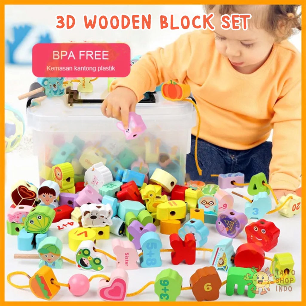 Jual TAIYO Mainan Anak 3D Blok Kayu Wooden Block Set Puzzle Angka Huruf ...