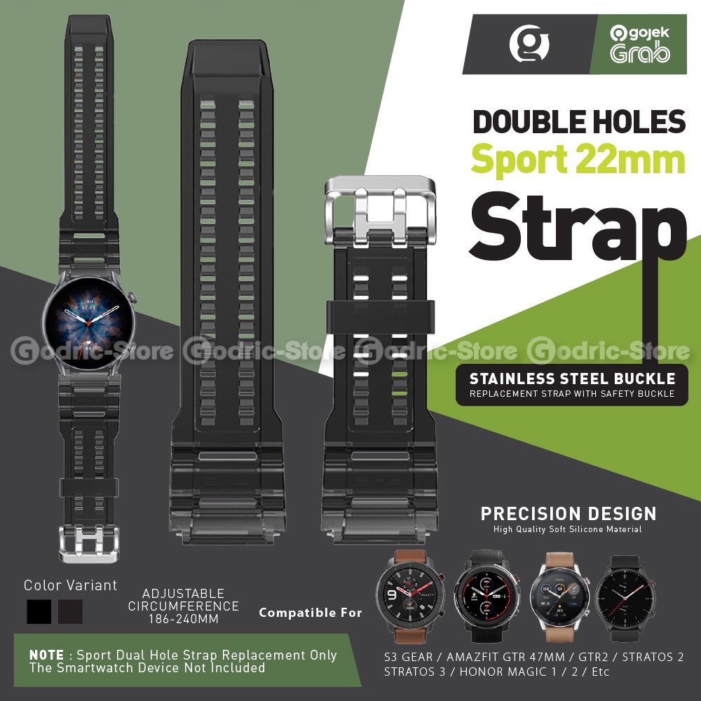 Jual SIKAI DH22 Double Hole Strap 22mm for Amazfit GTR 4 2 3 47mm ...