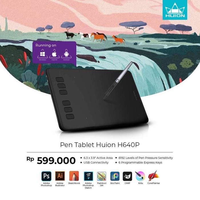 Jual HUION Inspiroy H640P Graphics Drawing Tablet ORIGINAL | Shopee ...