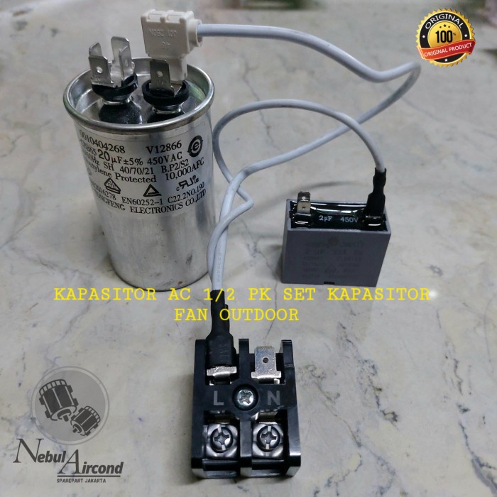 Jual KAPASITOR AC 1/2 PK SET KAPASITOR FAN OUTDOOR + TERMINAL OUTDOOR ...