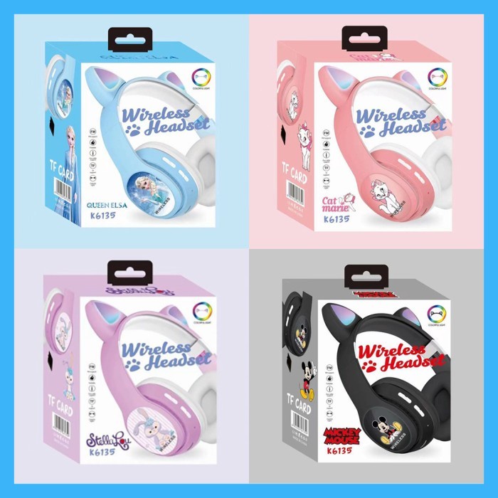 Jual Headphone Telinga Kucing Wireless Headset Anak Bluetooth LED Cat ...