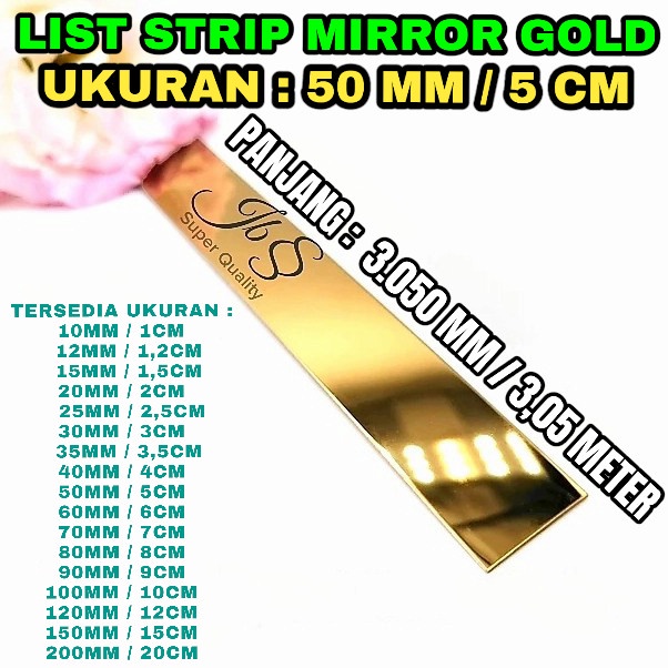 Jual LIST PLAT STRIP MIRROR GOLD STAINLESS STEEL 201 50mmX305CMxT 0.8mm ...