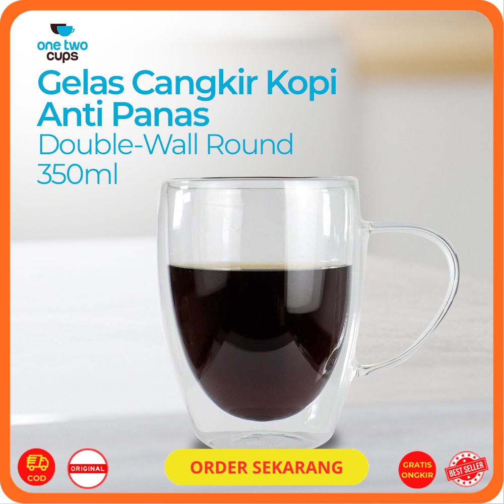 Jual One Two Cups Cangkir Kopi Bisa Dipanaskan Anti Panas Double Wall Glass Round 350ml | Shopee ...
