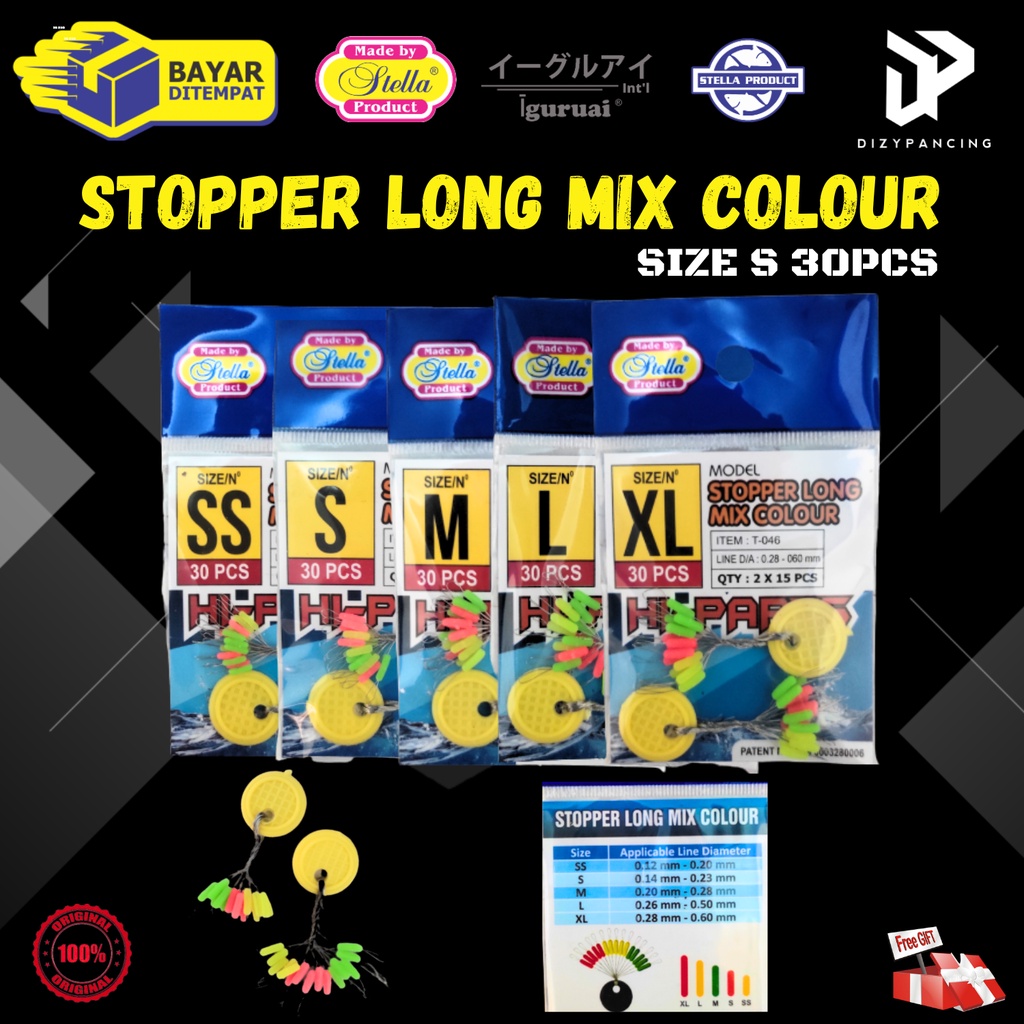 Jual Stopper Pancing Mix Color Model Panjang 30 butir Ukuran SS S M L ...