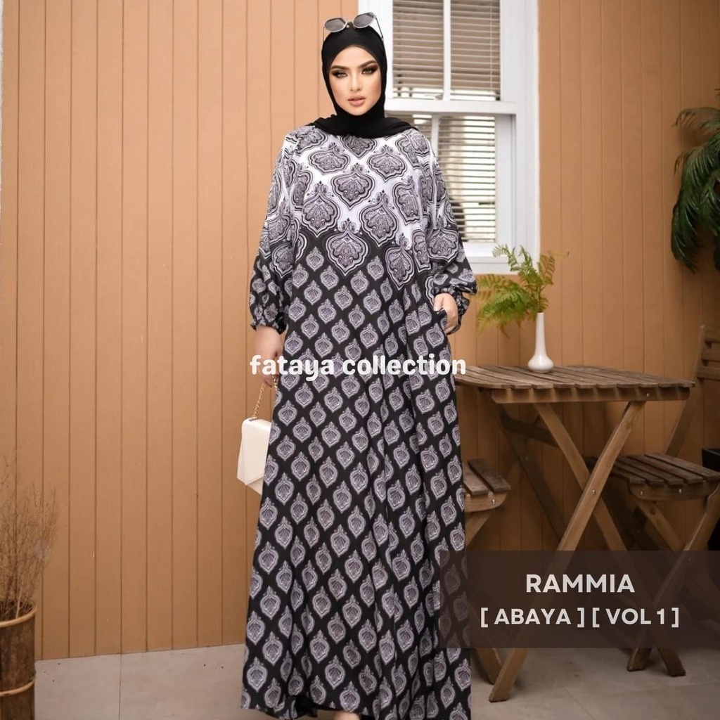 Jual Fataya Collection RAMMIA Abaya Motif Ethnic Tradisional - Kain Crepe Lingkar Dada 120cm ...