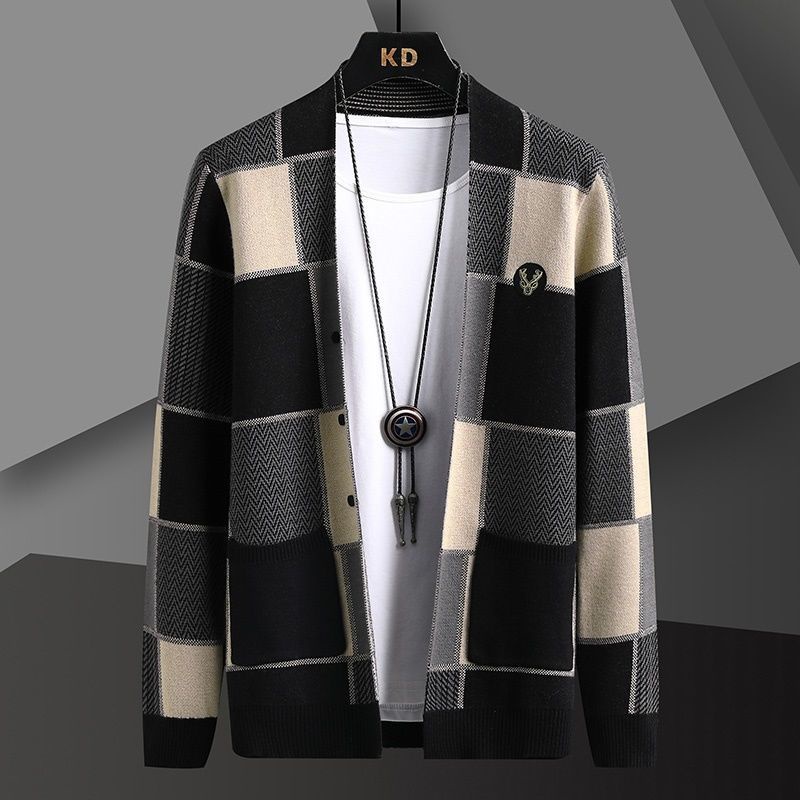Jual Men's new trend high-end cardigan sweater sweater sweater jacket ...