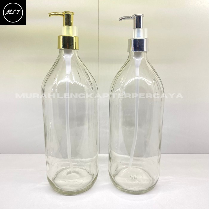 Jual BOTOL PUMP KACA 1000ML BENING / BOTOL KACA KACA 1 LITER TUTUP PUMP ...