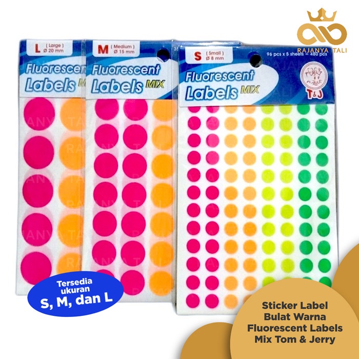 Jual Sticker Label Bulat Warna/ Fluorescent Labels Mix Tom & Jerry ...