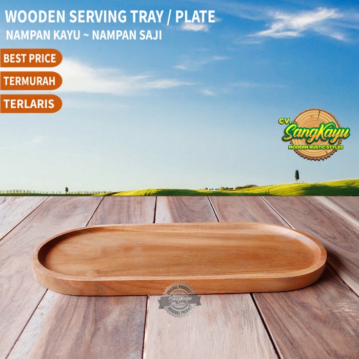 Jual Nampan kayu oval Wooden serving tray plate piring tatakan baki ...