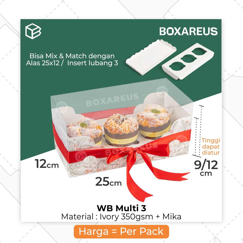 Jual Box Mika Natal Dus Cupcake isi 3 Packaging Christmas Bolu Gulung ...
