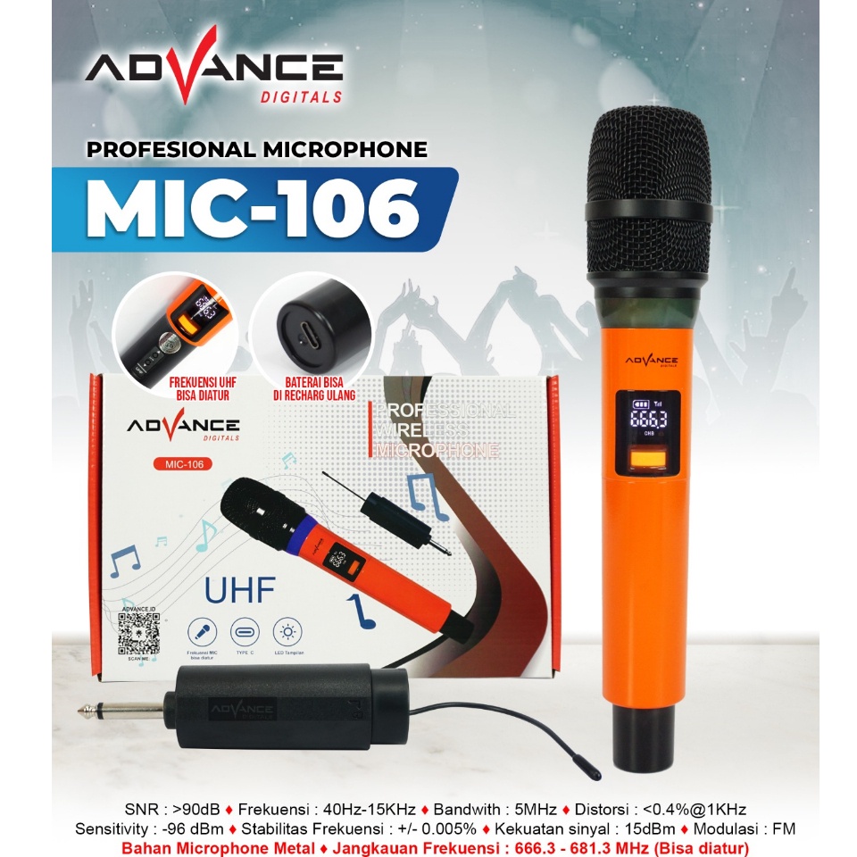Jual PROFESIONAL MICROPHONE MIC-106 ADVANCE Mic Wireless Advance ...