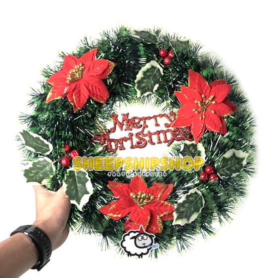 Jual Lingkaran Natal Dekor Hijau Merah Motif 38cm Christmas Wreath ...