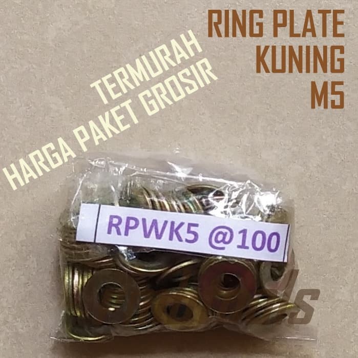Jual (100pcs) ring plat kuning m5 besi galvanis baut kunci 8 washer ...